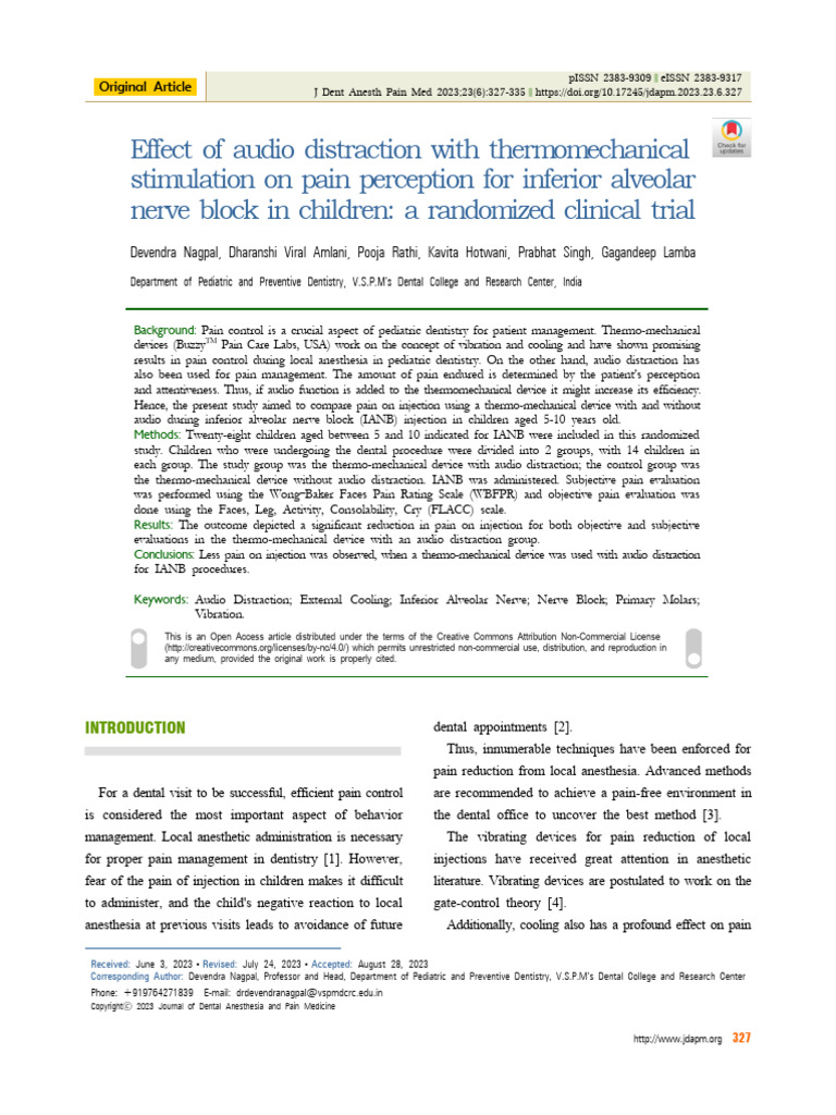 Effect of Audio Distraction With Thermomechanical | PDF | Anesthesia | Pain