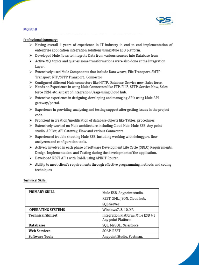 Sample Resume of Prowess | PDF | Web Service | Databases