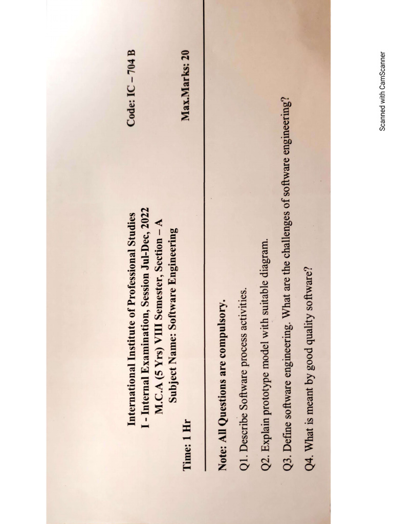 Software Engineering Papers 2022 MCA 7th Sem | PDF