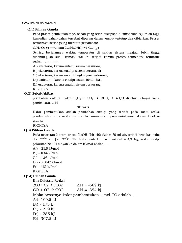 Soal Pas Kimia Kelas Xi | PDF