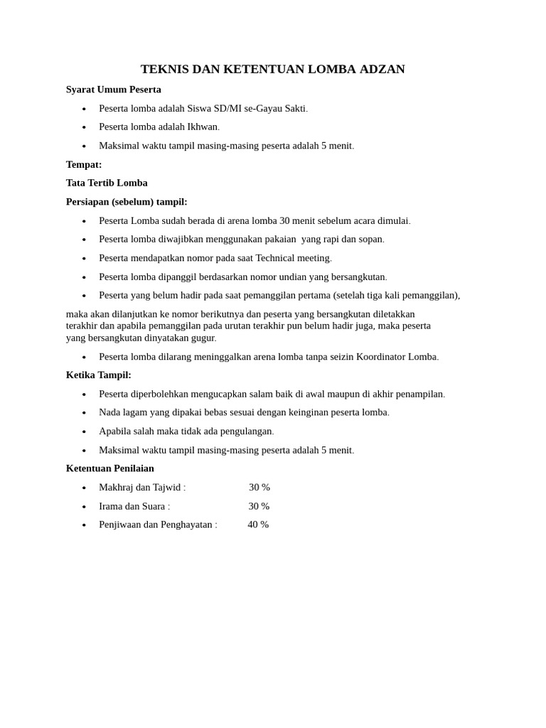 Teknis Dan Ketentuan Lomba Adzan | PDF