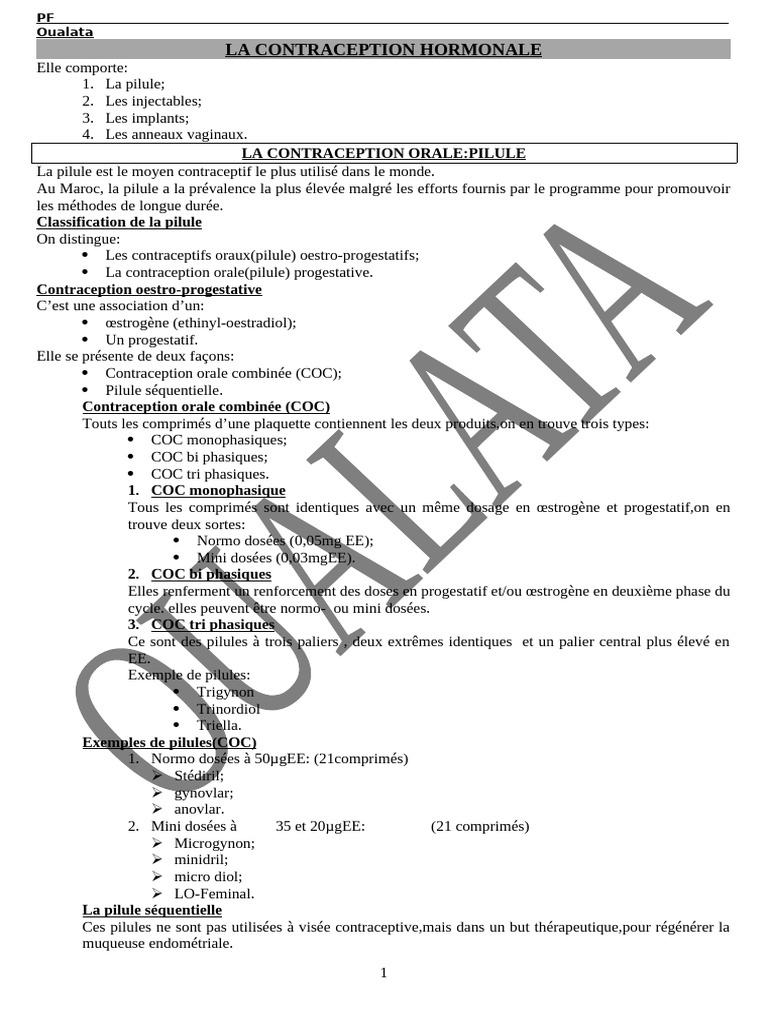 Contraception hormonale : Guide pratique | PDF | Pilule combinée ...