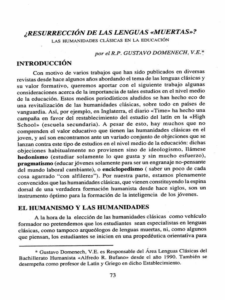 Domenech Gustavo, Resurrección de Las Lenguas Muertas, 21, 1998 | PDF