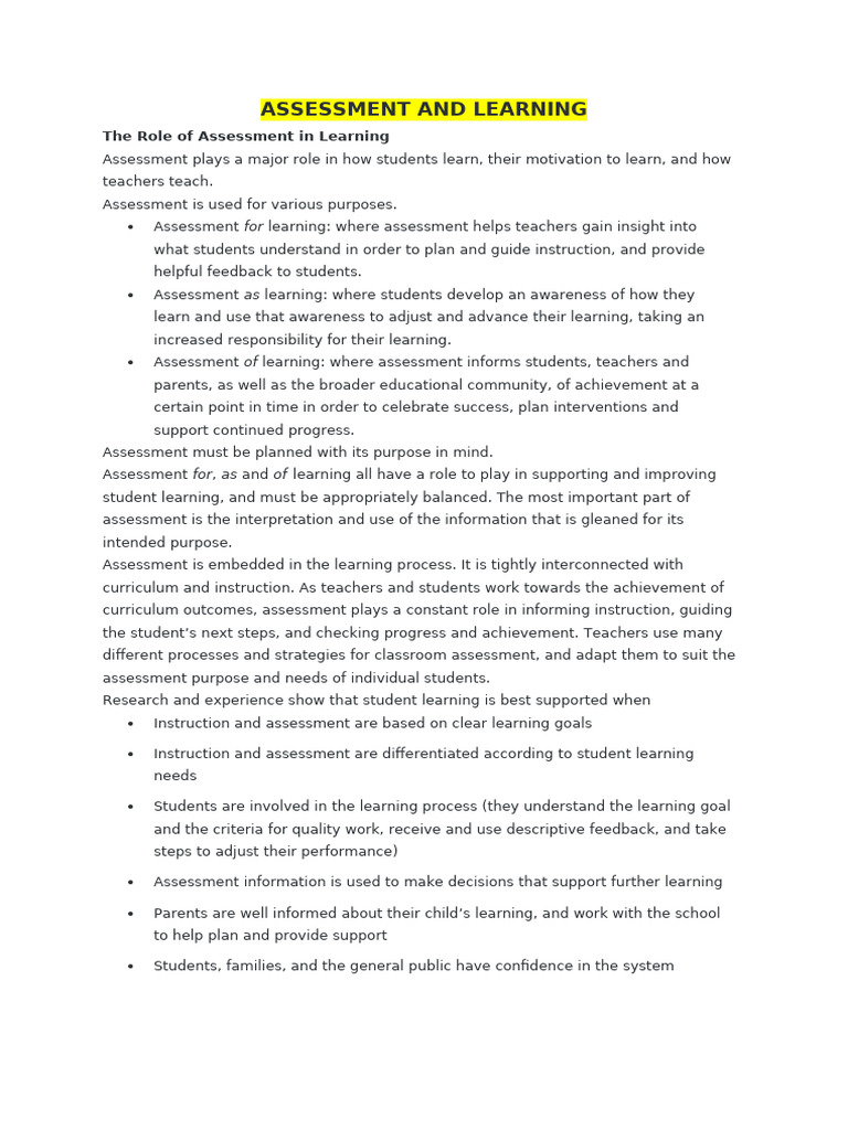 Effective Assessment Strategies for Learning | PDF | Educational ...