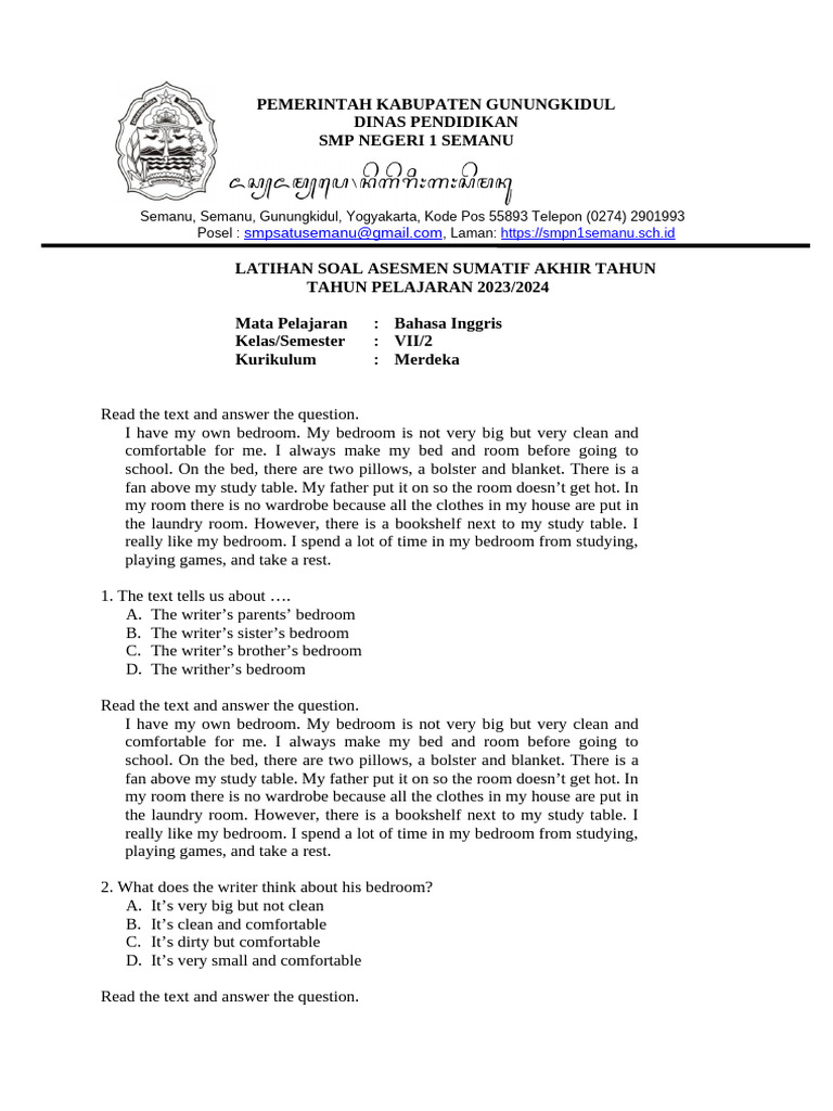 LATIHAN SOAL ASAT-KELAS VII-English | PDF | Kitchen | Indonesian Language