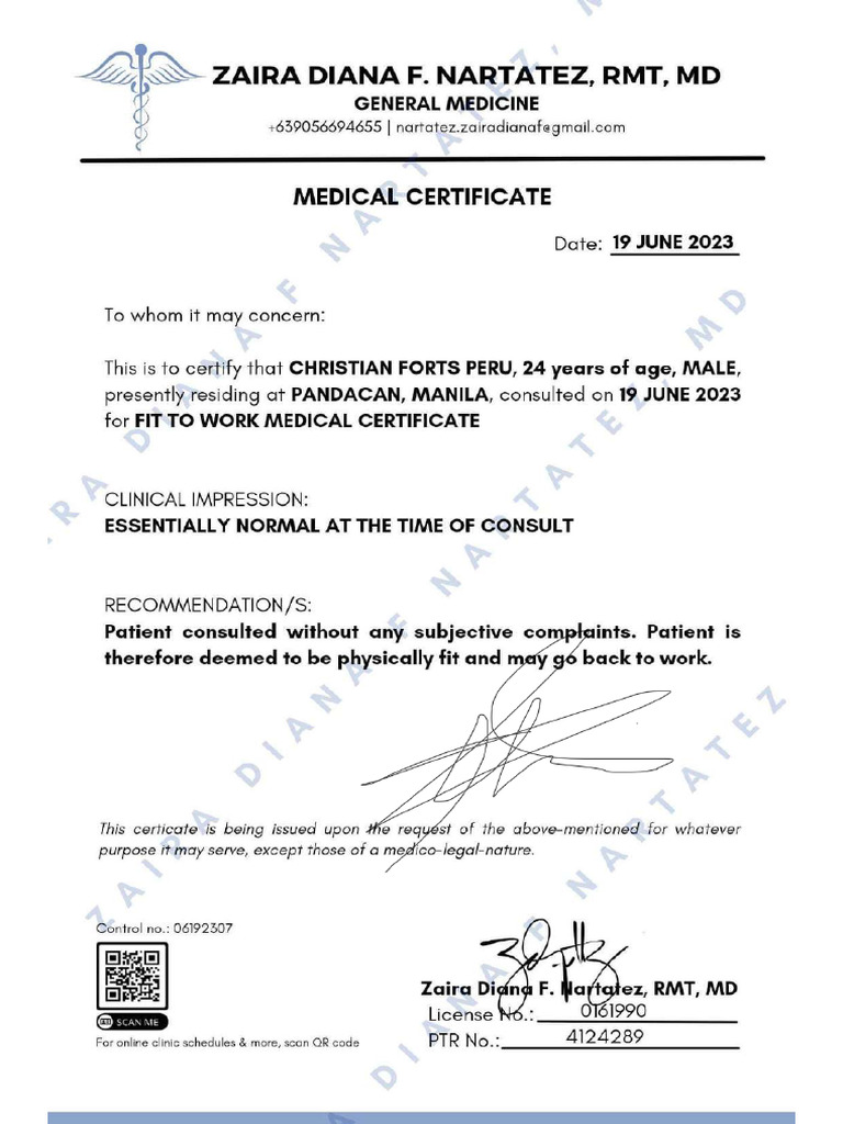 Peru - Medical Certificate | PDF
