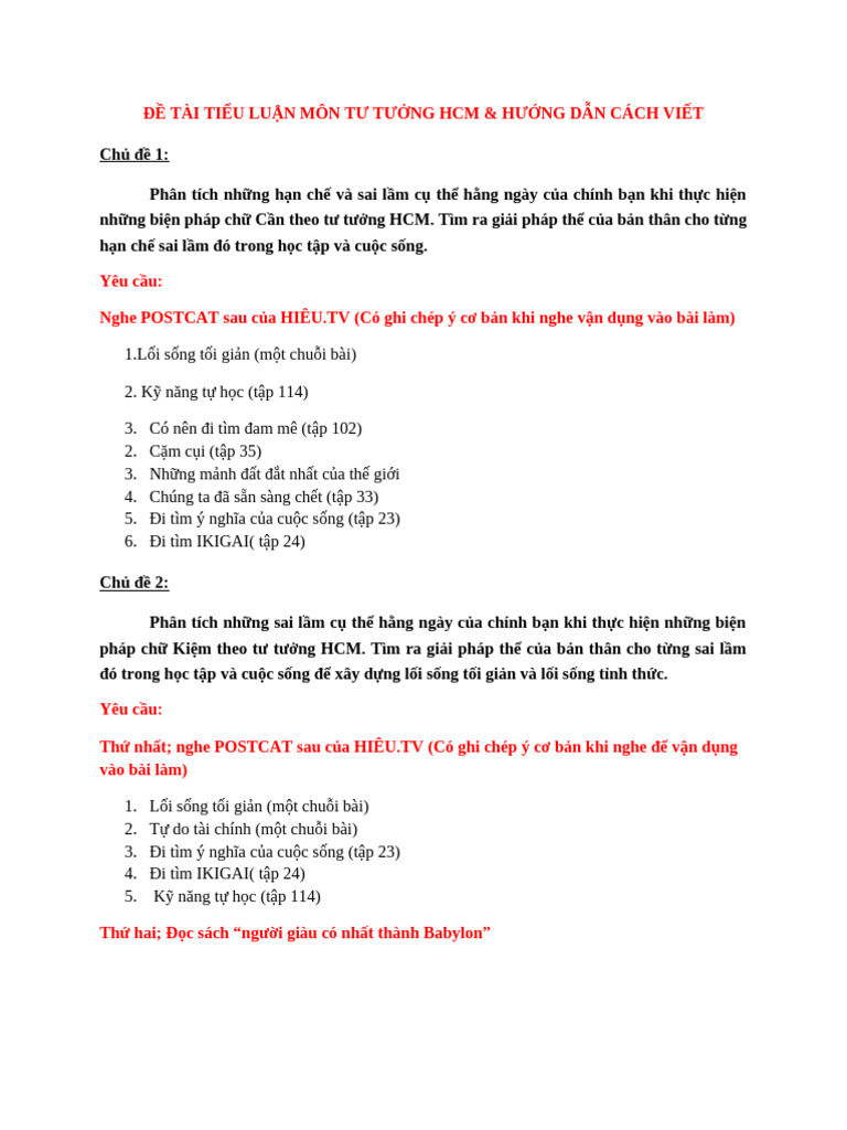 Đề Tiểu Luận Môn TTHCM Và Hướng Dẫn Cách Viết | PDF
