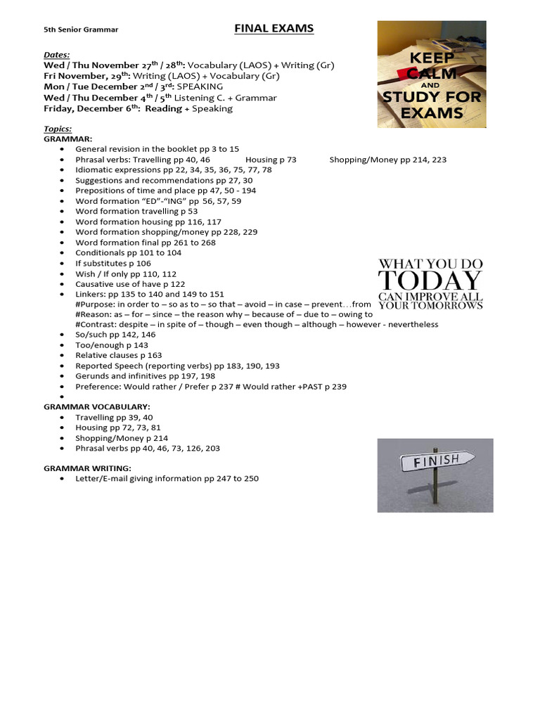 5th SR Final Exam Topics 2024 | PDF