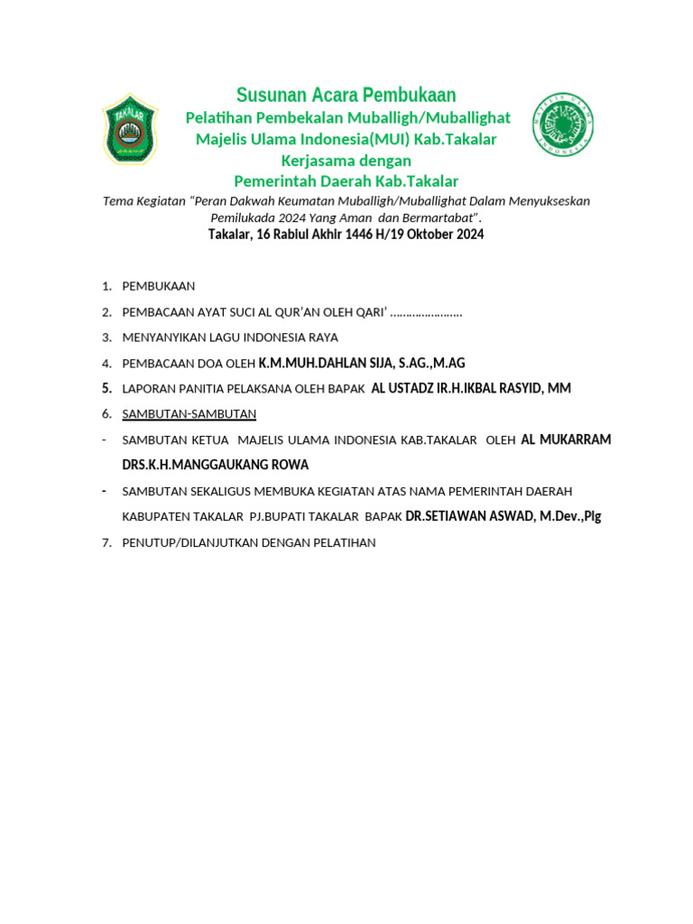 Susunan Acara Pembukaan | PDF