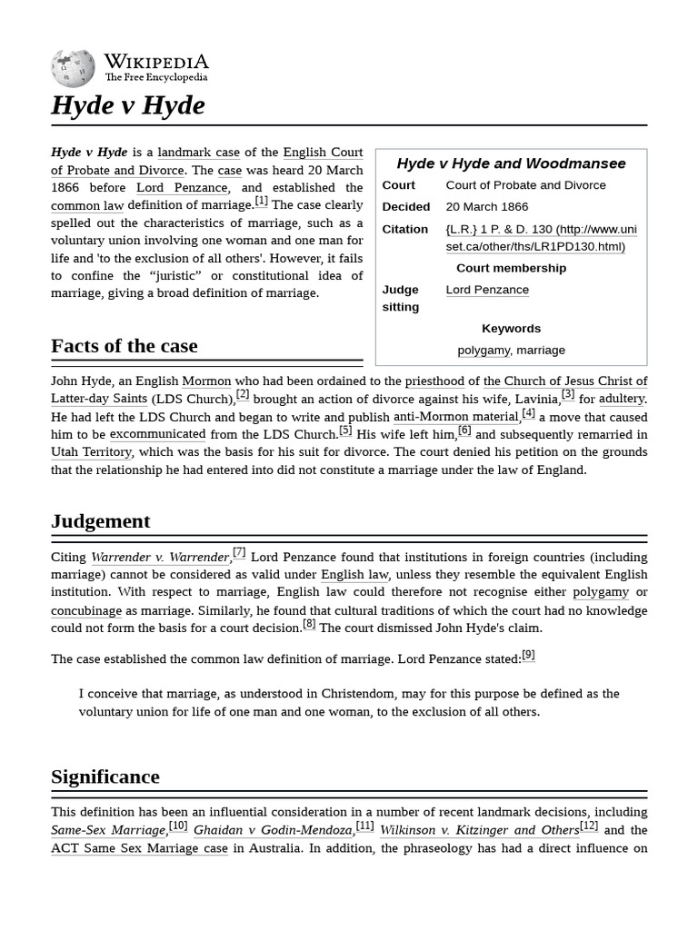 Hyde V Hyde | PDF | Marriage | Marriage, Unions And Partnerships