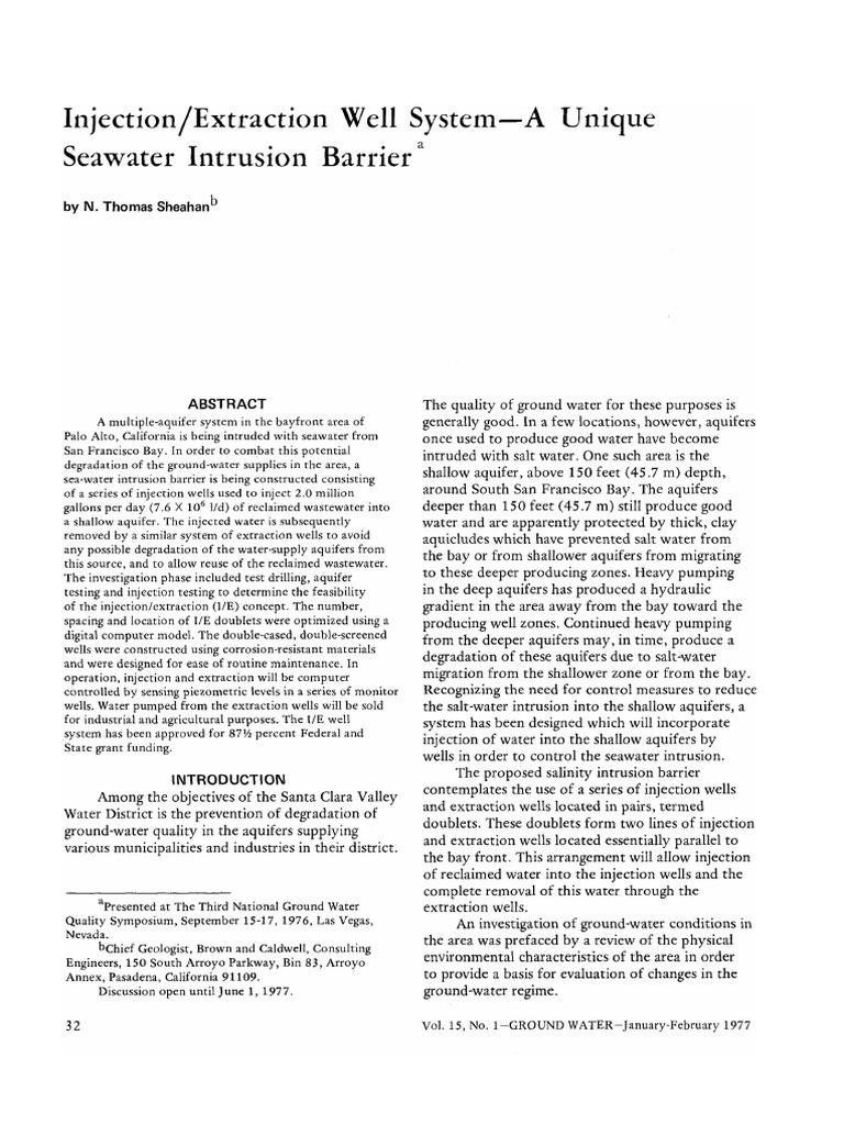 Injection Extraction Well System-A Unique Seawater Intrusion Barriera | PDF