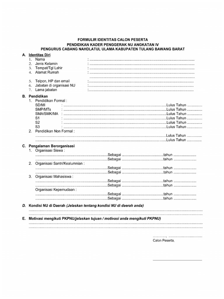 Formulir PKP-NU | PDF