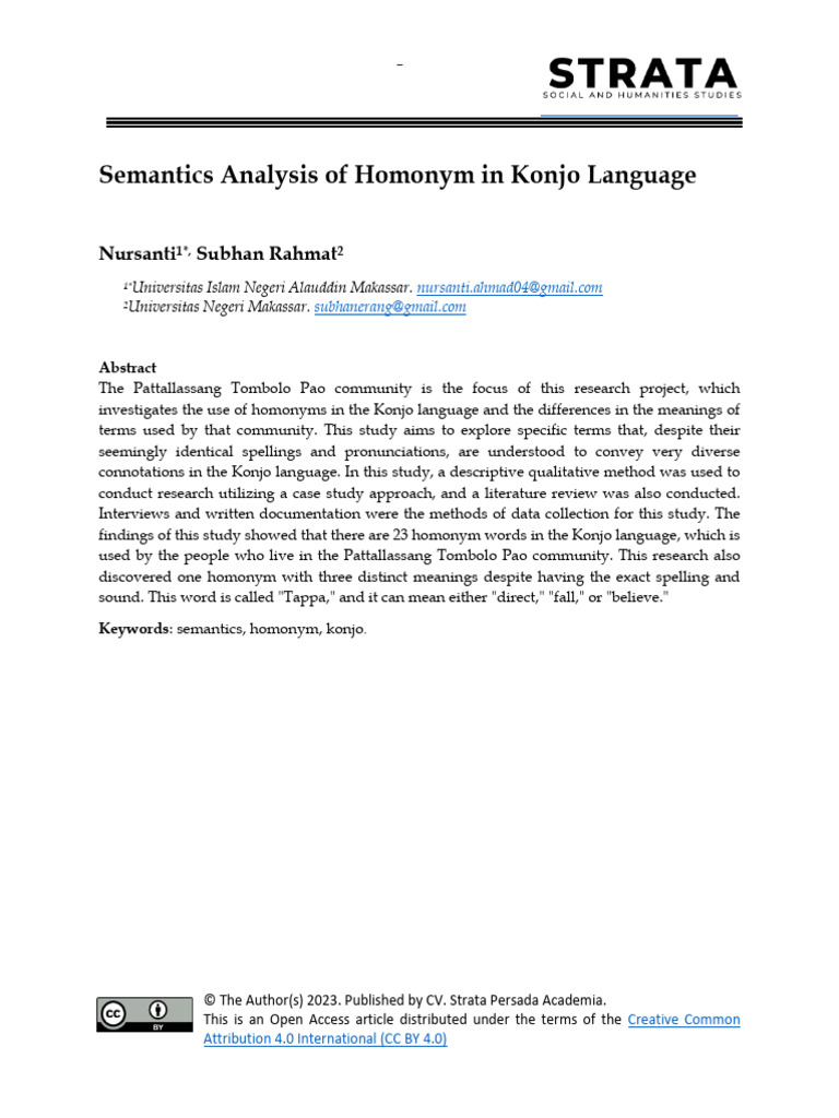 Nursanti Semantics Analysis of Homonym in Konjo Language | PDF | Semantics | Linguistics