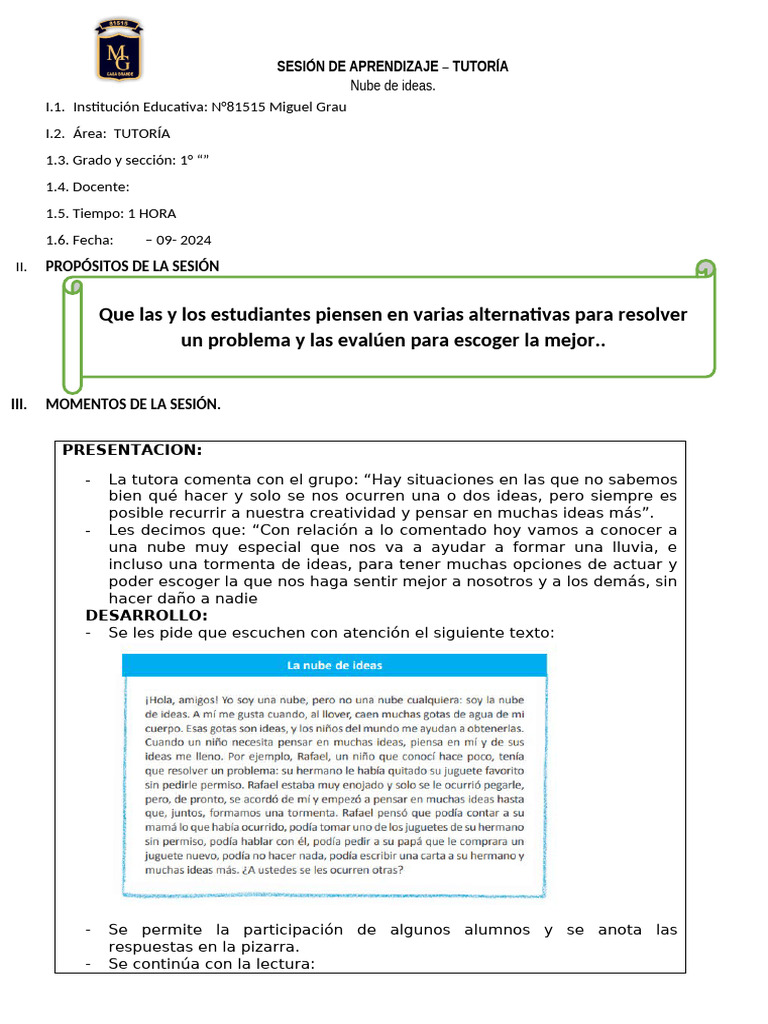 Tormenta de Ideas en Tutoría Escolar | PDF