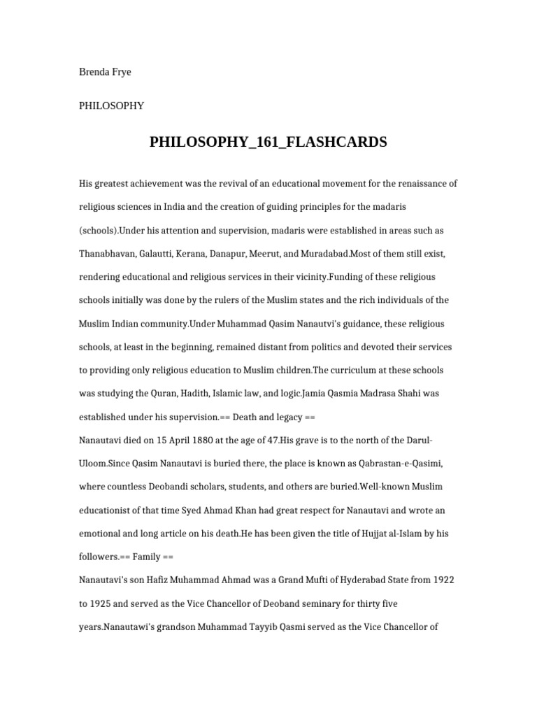 Philosophy 161 Flashcards | PDF