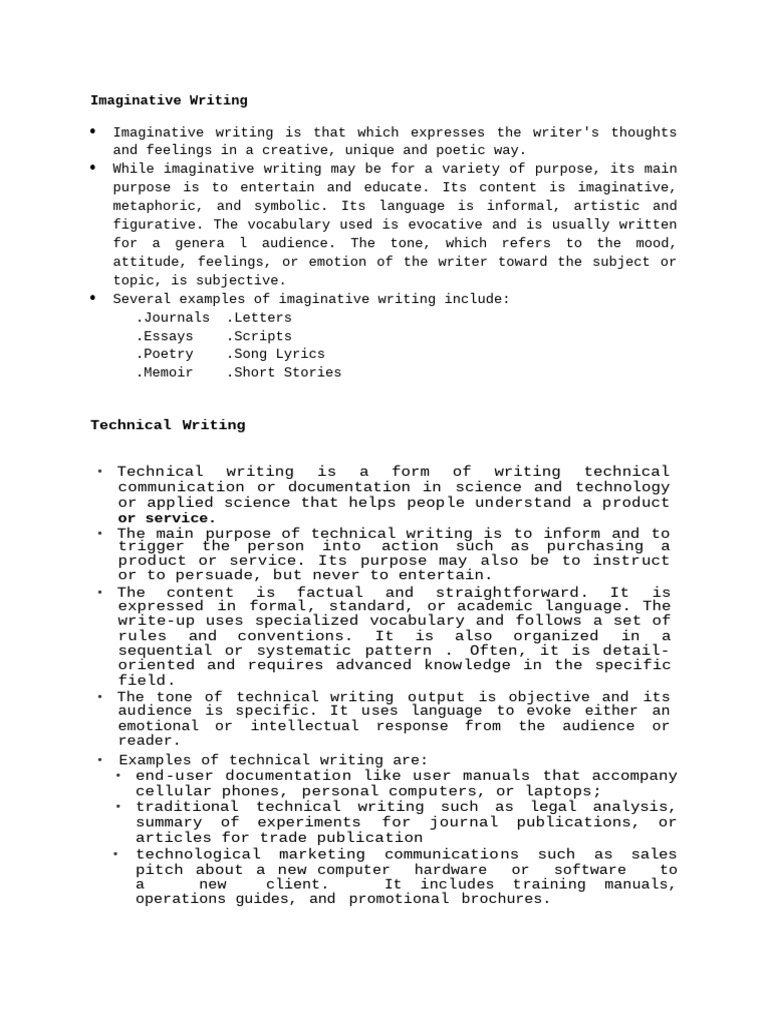 Imaginative Writing Technical Writing | PDF | Writing | Essays