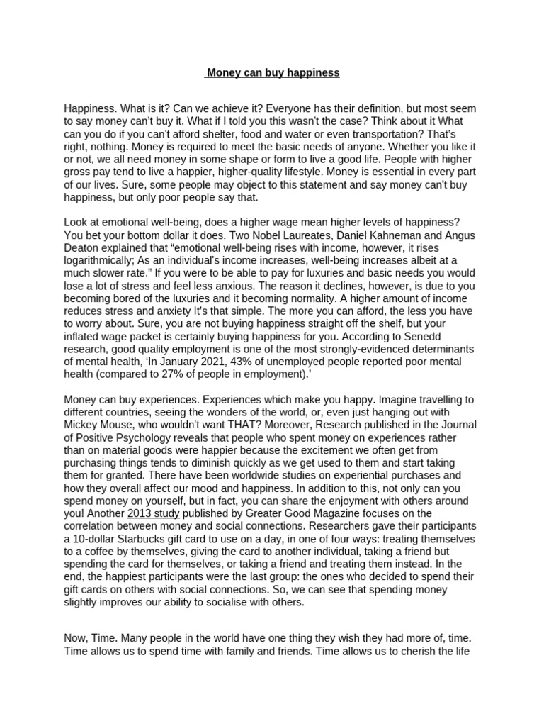 Money Can Buy Happiness | PDF | Happiness | Behavioural Sciences