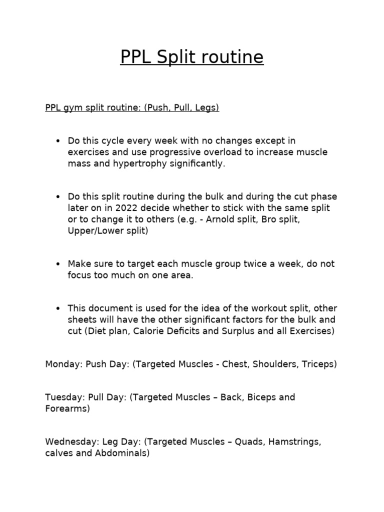PPL Split - Gym Split Routine | PDF