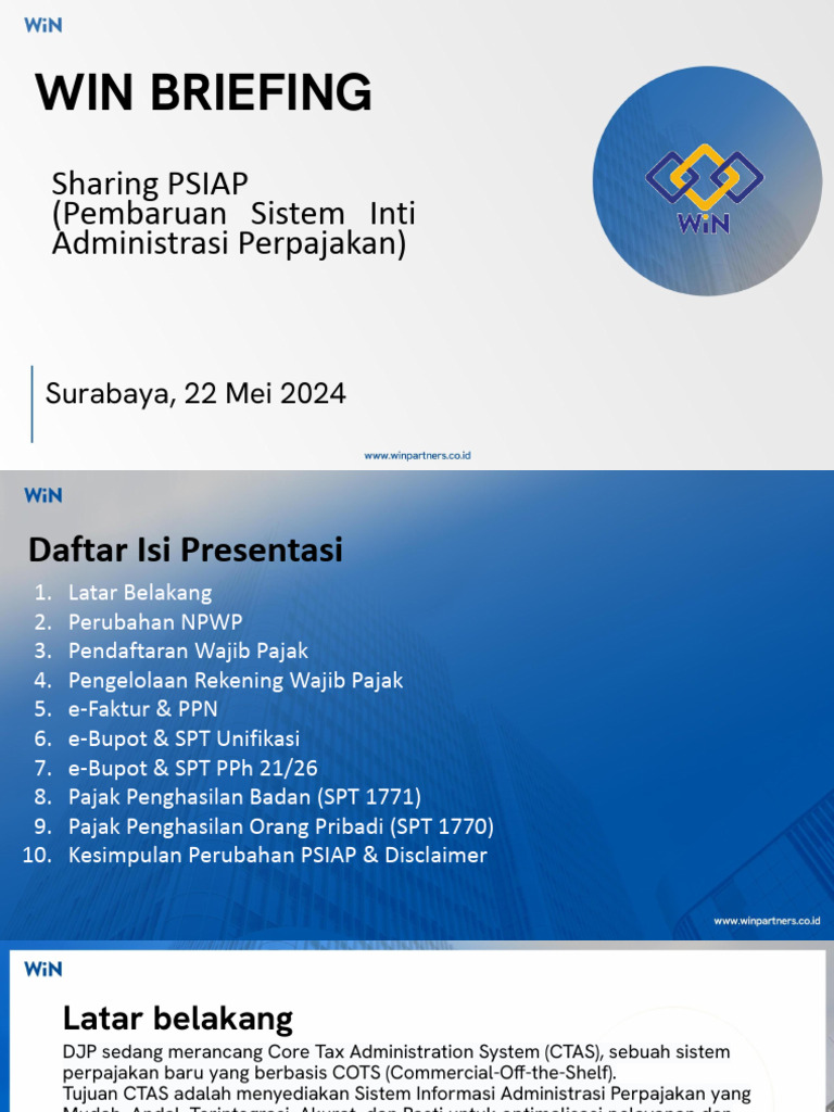 Slide Presentasi - WiNBriefing - Sharing PSIAP - 22 Mei 2024 | PDF