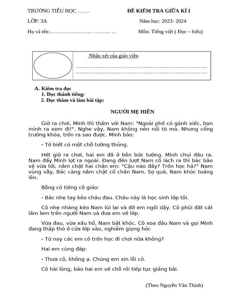 De Thi Giua Hoc Ki 1 Mon Tieng Viet 3 Sach Ket Noi Tri Thuc de 1 | PDF