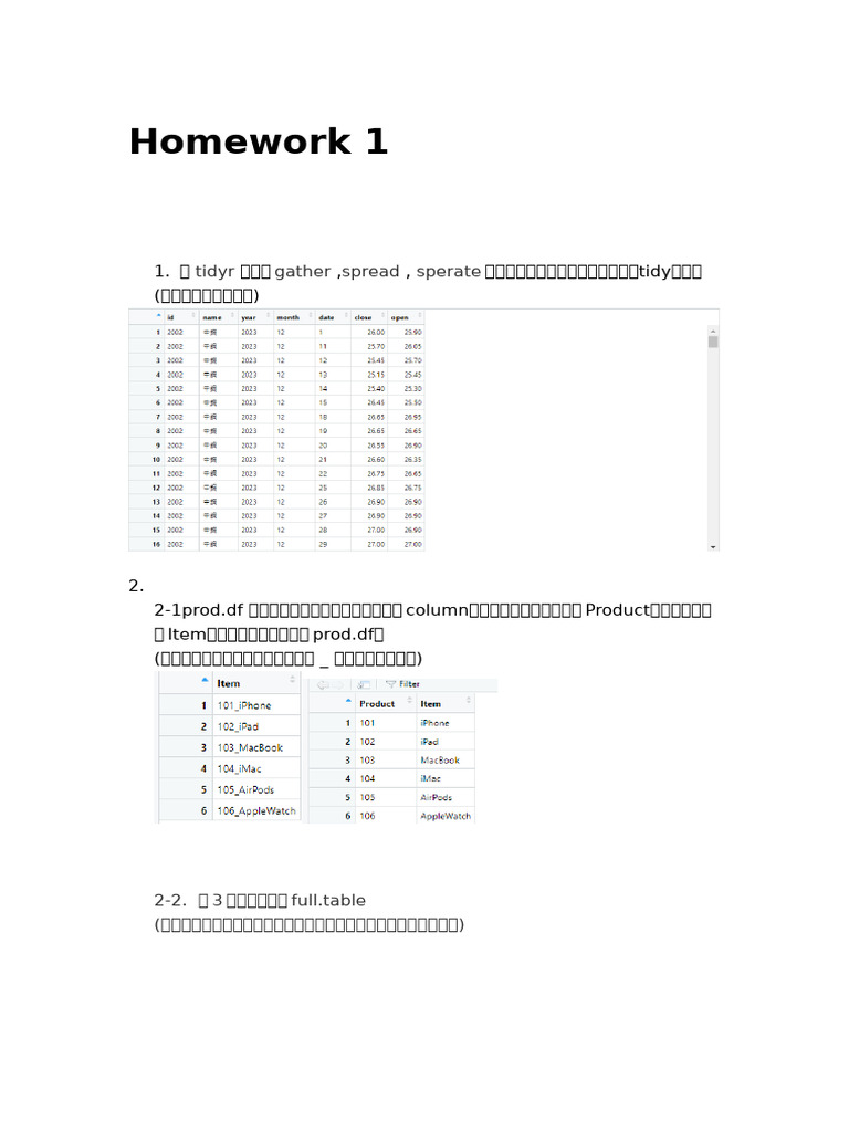 Homework 1: Tidyr Gather Spread Sperate | PDF