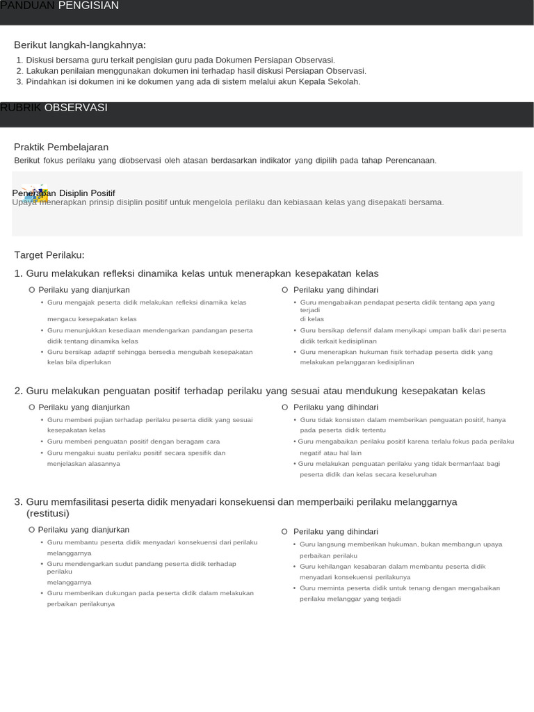 Rating Observasi - Penerapan Disiplin Positif | PDF