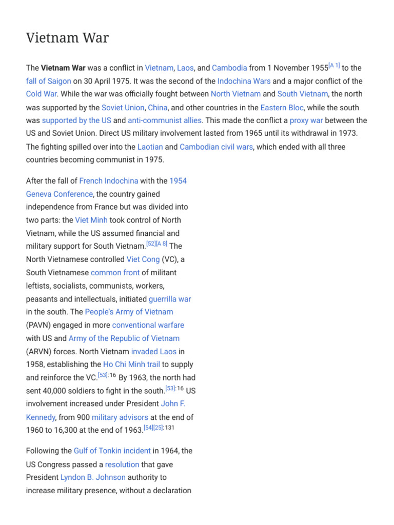 Vietnam War - Wikipedia | PDF | Vietnam War | Ngo Dinh Diem