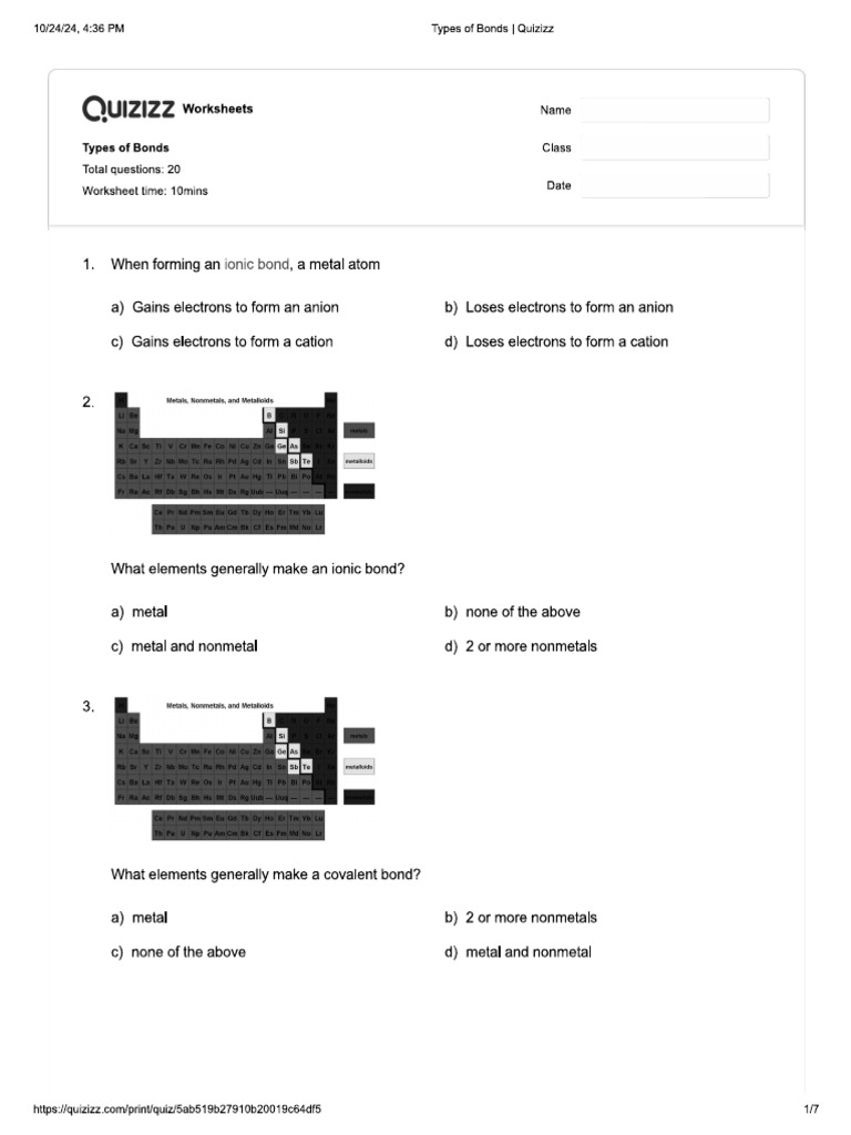 Lesson 4 Types of Bonds Quiz | PDF