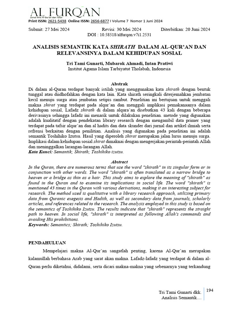 Analisis Semantik Shirath dalam Al-Qur'an | PDF