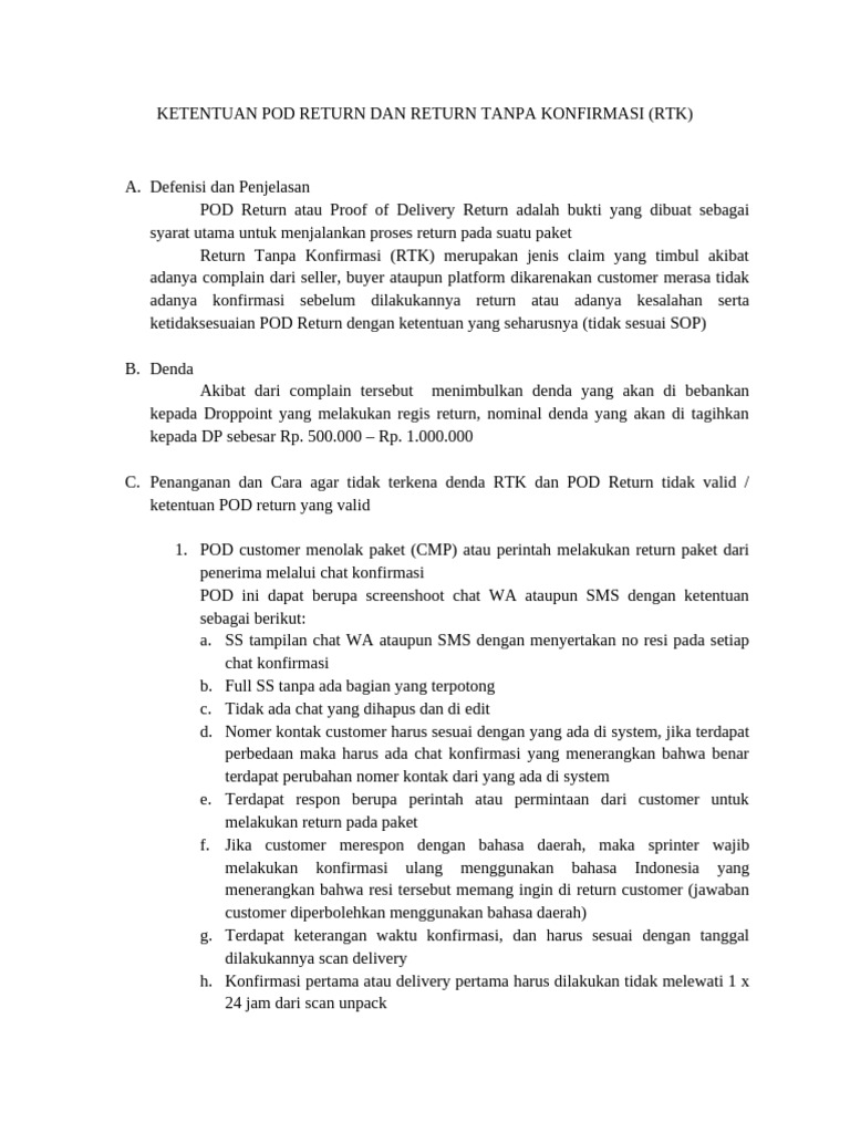 Ketentuan dan Proses POD Return | PDF