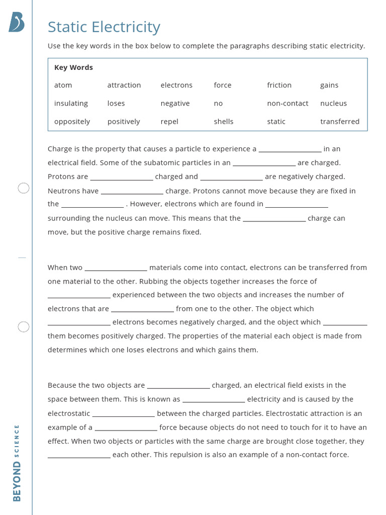 GCSE Static Electricity Gap-Fill | PDF