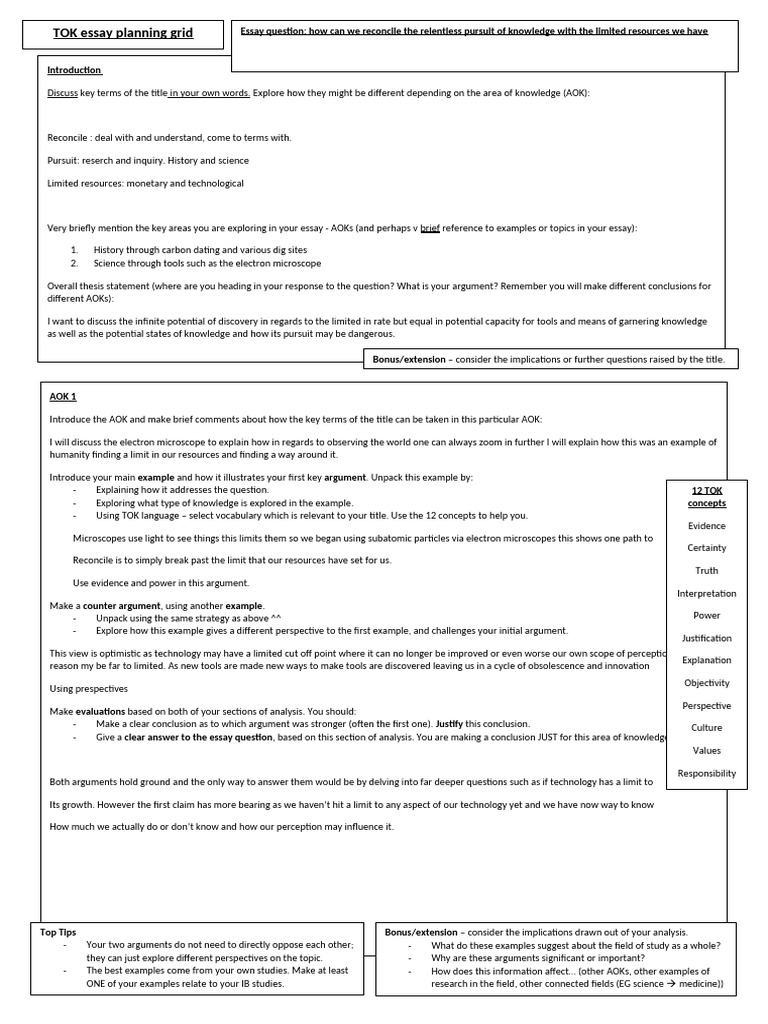 TOK Essay Planning Grid 1 | PDF | Argument | Knowledge
