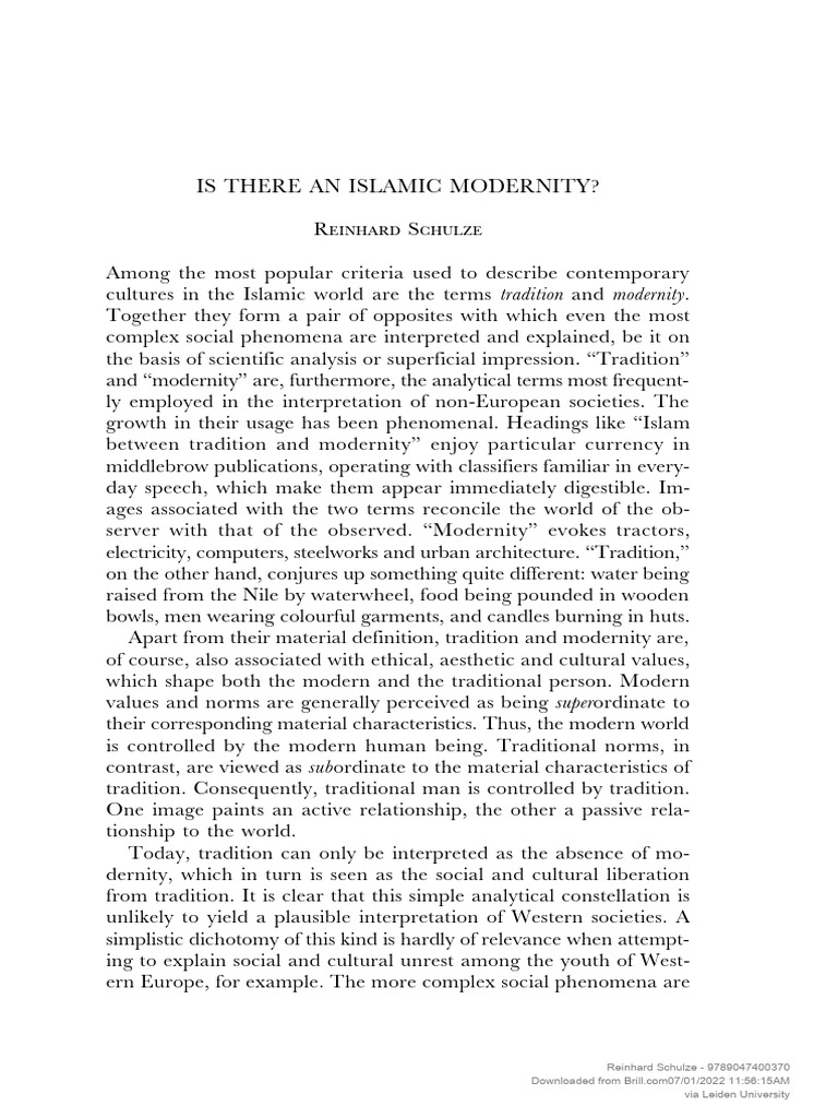 Is There An Islamic Modernity - Shulze | PDF | Modernity | Traditions