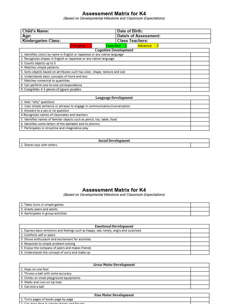 Matrix For K4 | PDF | Child Development | Human Communication