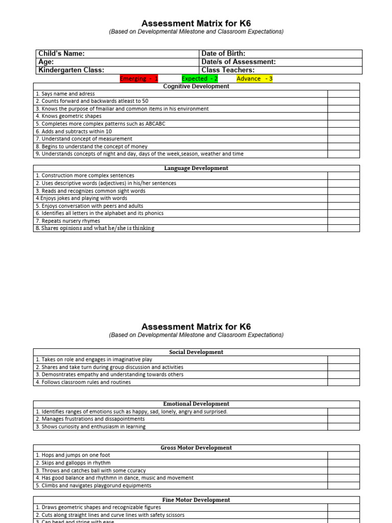 Matrix For K6 | PDF | Child Development | Psychology