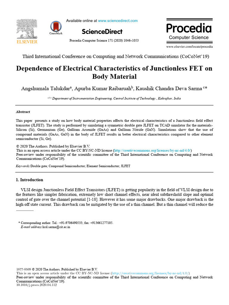 JLFET Electrical Characteristics by Material | PDF | Field Effect ...