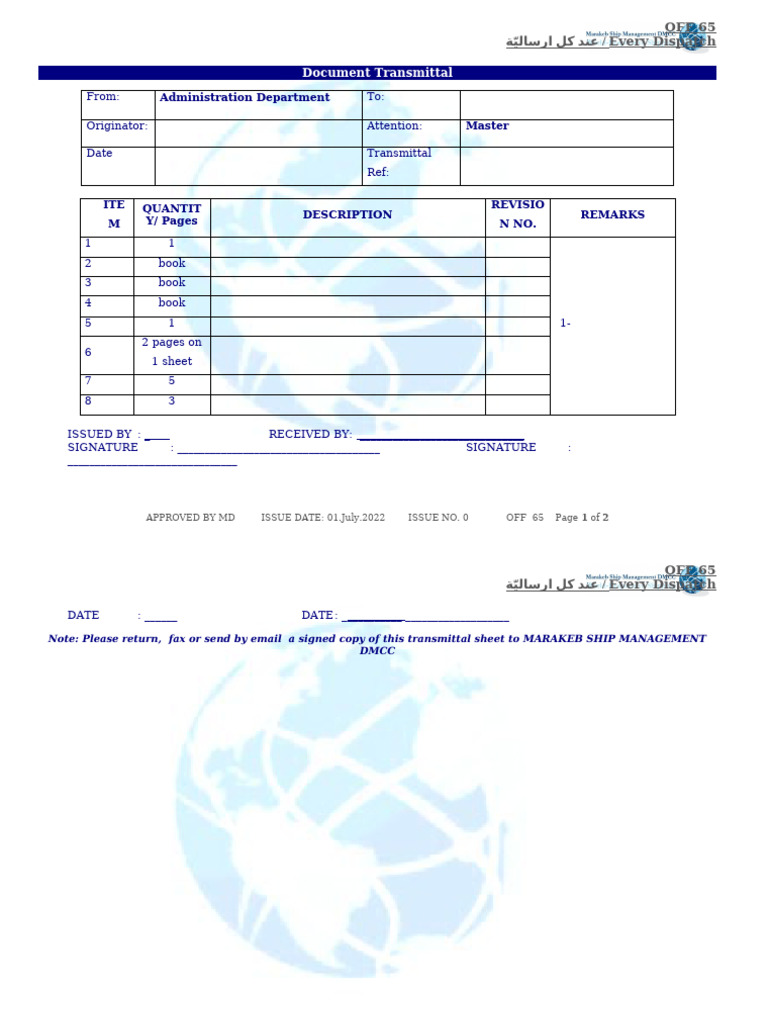 Document Transmittal Form Template | PDF