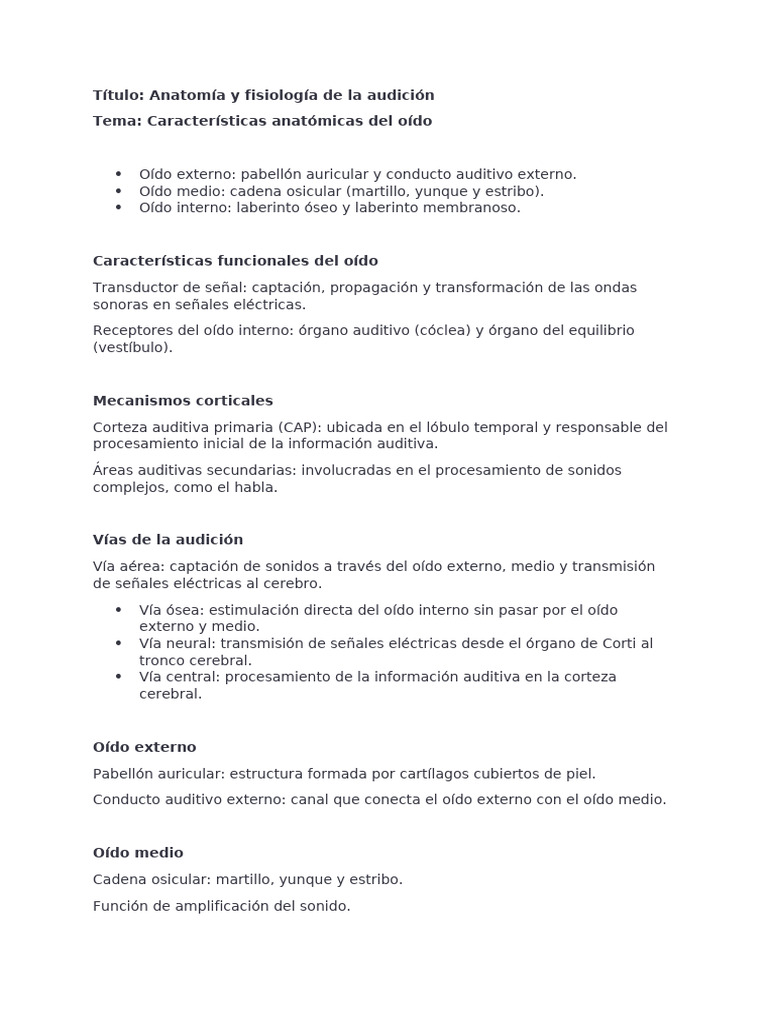 Anatomía y Fisiología de La Audición-Presentacion | PDF | Oído | Escuchando