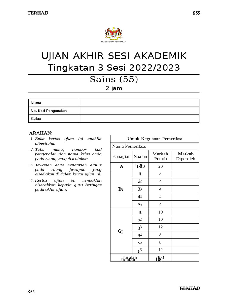 UASA Sains Form3 | PDF