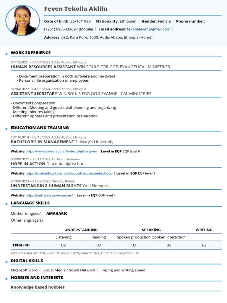 Feven Tekolla Aklilu: Profile Summary | PDF | Ethiopia