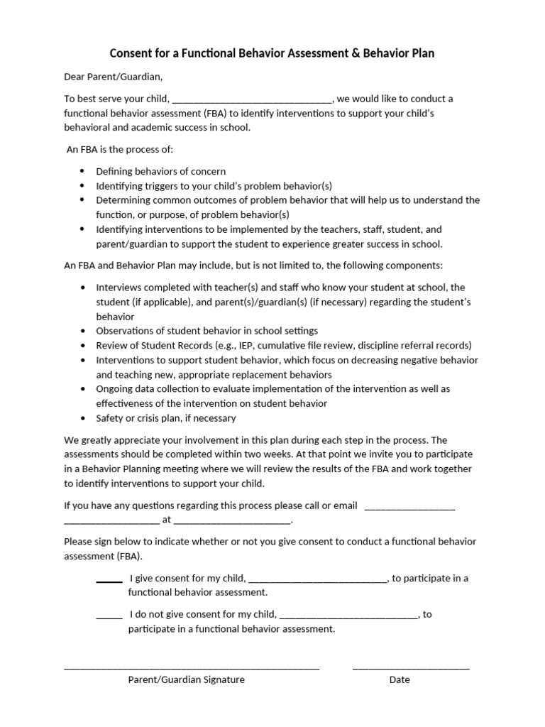 Consent Form | PDF | Individualized Education Program | Behavior ...