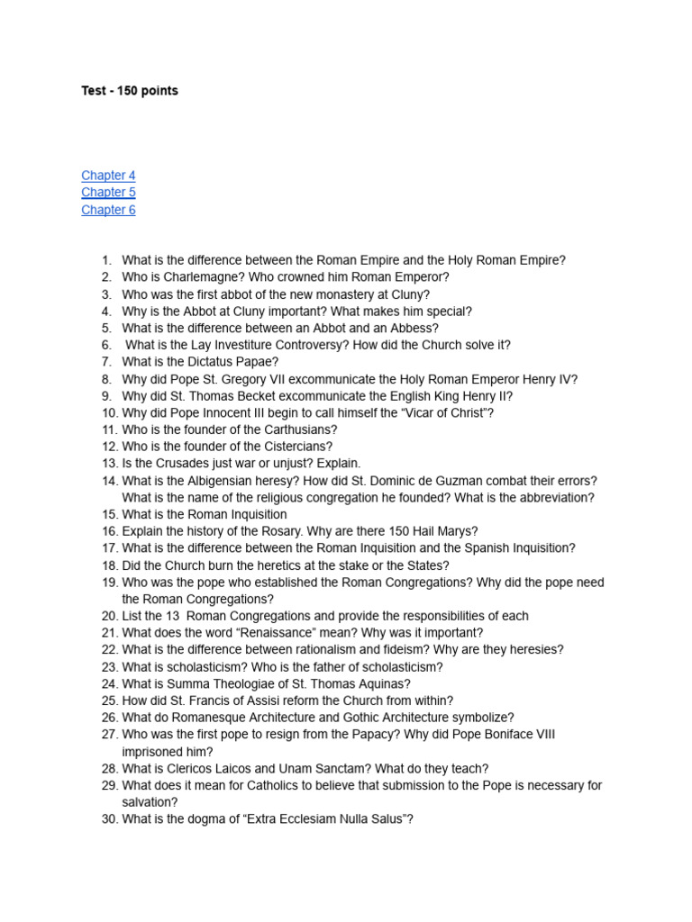 Key Questions on Church History | PDF | Catholic Church | Pope