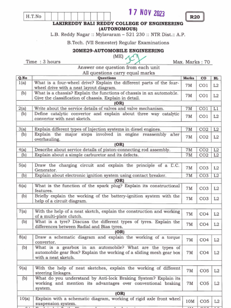 AE Scheme of Evaluation 2023-24 | PDF | Tire | Anti Lock Braking System