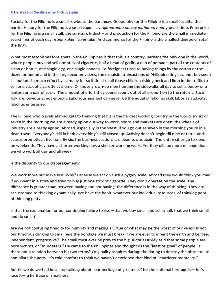 A Heritage of Smallness by Nick Joaquin | PDF | Pottery | Philippines