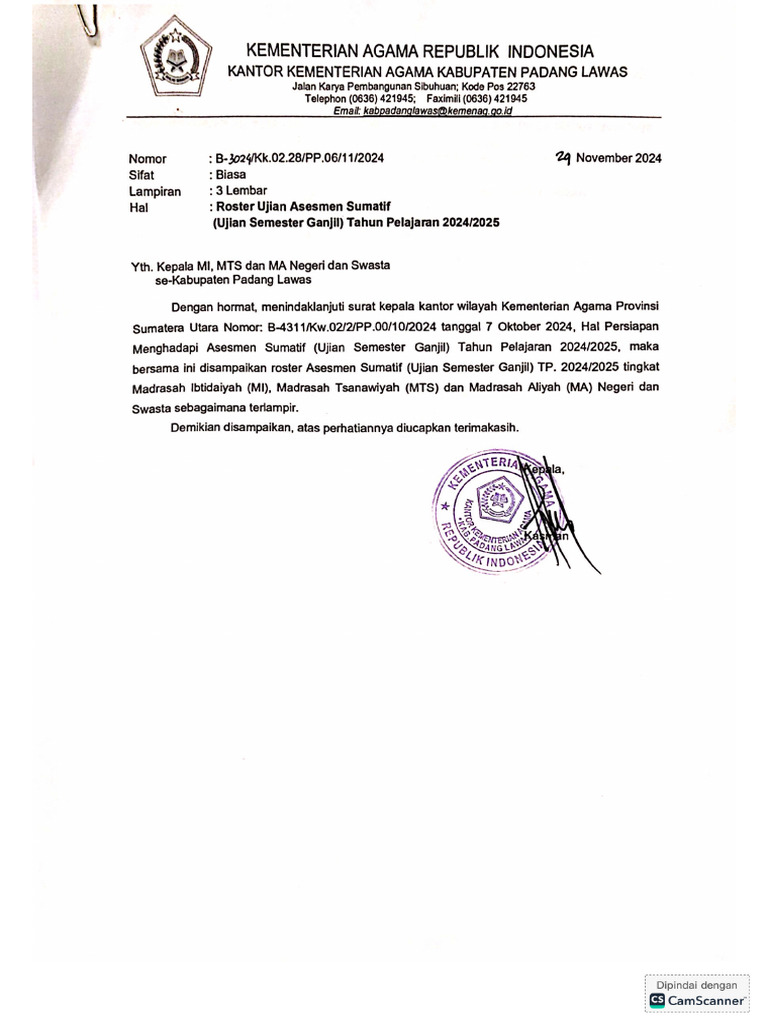 Roster Ujian Asesmen Sumatif Ujian Semes | PDF