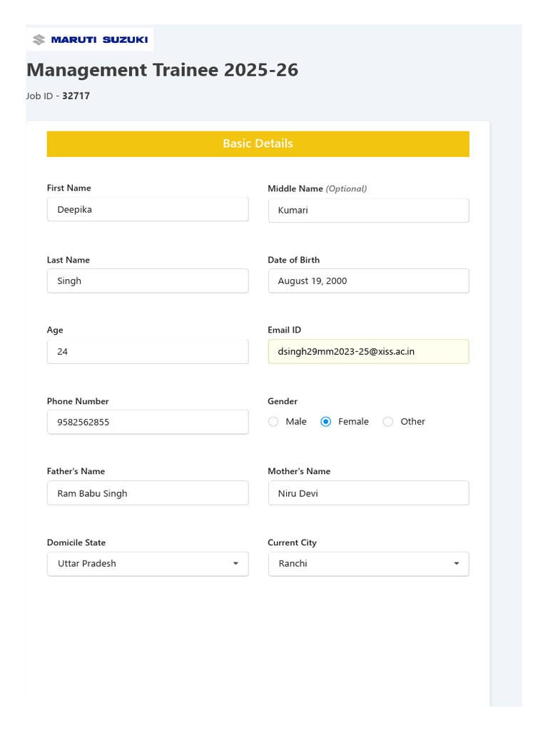 Management Trainee Application 2025-26 | PDF