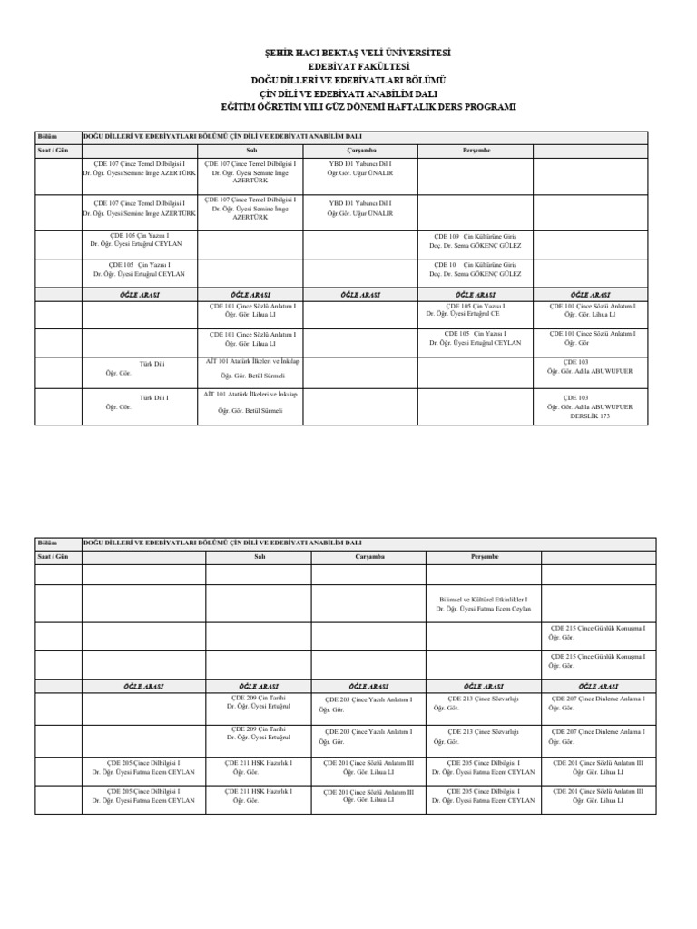 Cde 2024 2025 Guz Donemi Haftalik Ders Programi | PDF