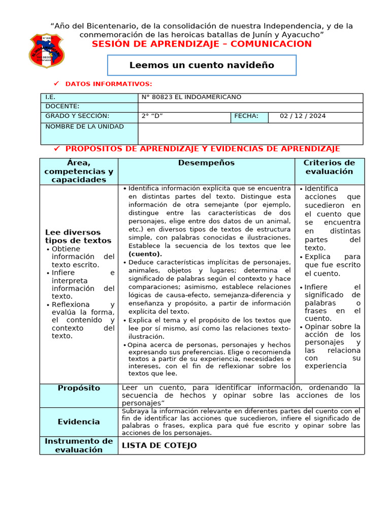 Comunicacion-Leemos Un Cuento | PDF | Evaluación | Aprendizaje