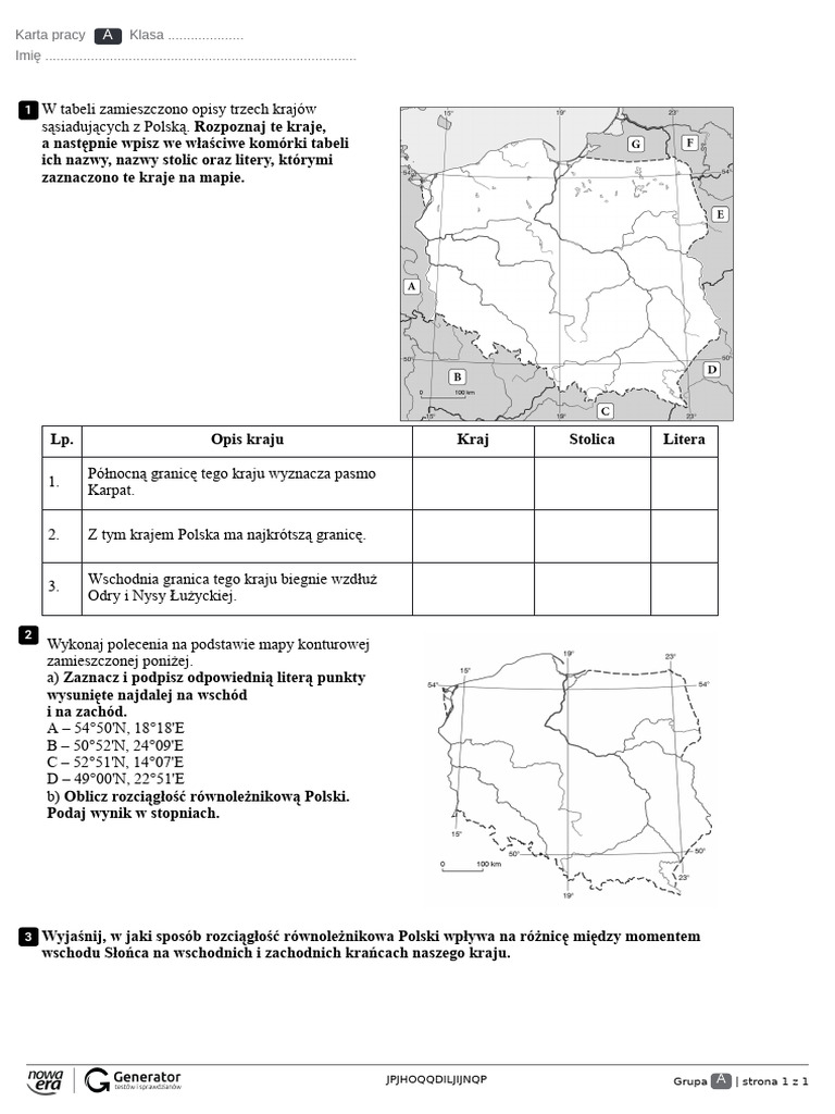 Poąoĺenie I Granice Polski Karta Pracy | PDF