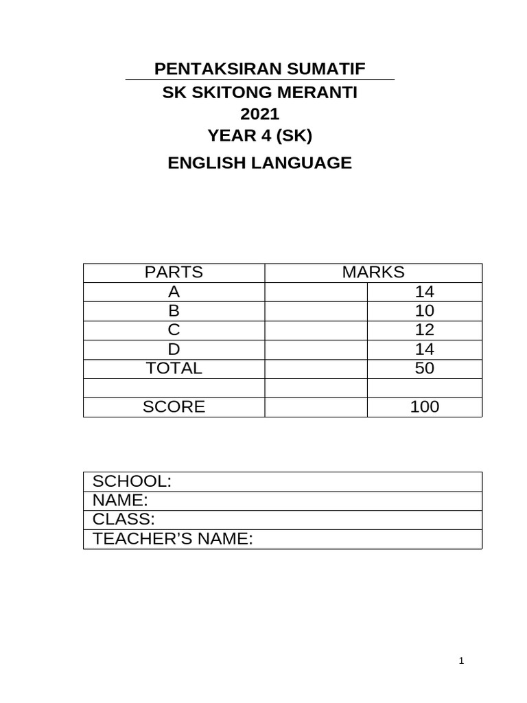 Kertas Ujian Bi Year 4 | PDF